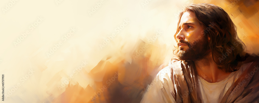Christian banner with copy space of Jesus Christ oil painting style art ...