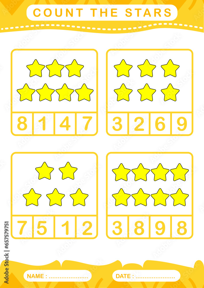 Printable worksheet Number count strars for Kindergarten and Preschool ...