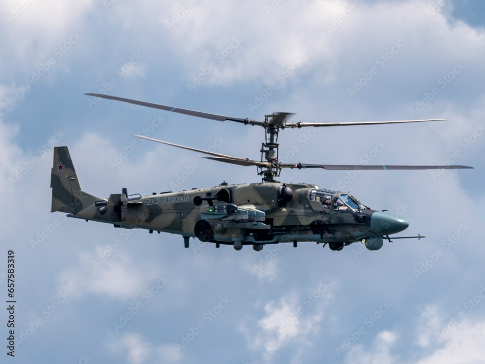ZHUKOVSKY, RUSSIA - 25 July 2021: Demonstration of the Kamov Ka-52 ...