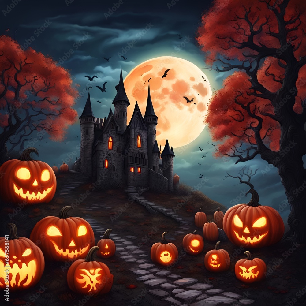halloween background pumpkin "the big bloody full moon visible from ...