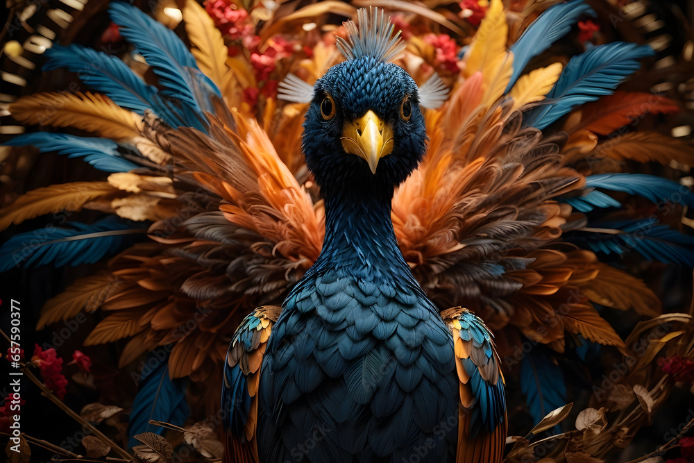 Real unique red and blue phoenix , displaying its majestic presence and ...