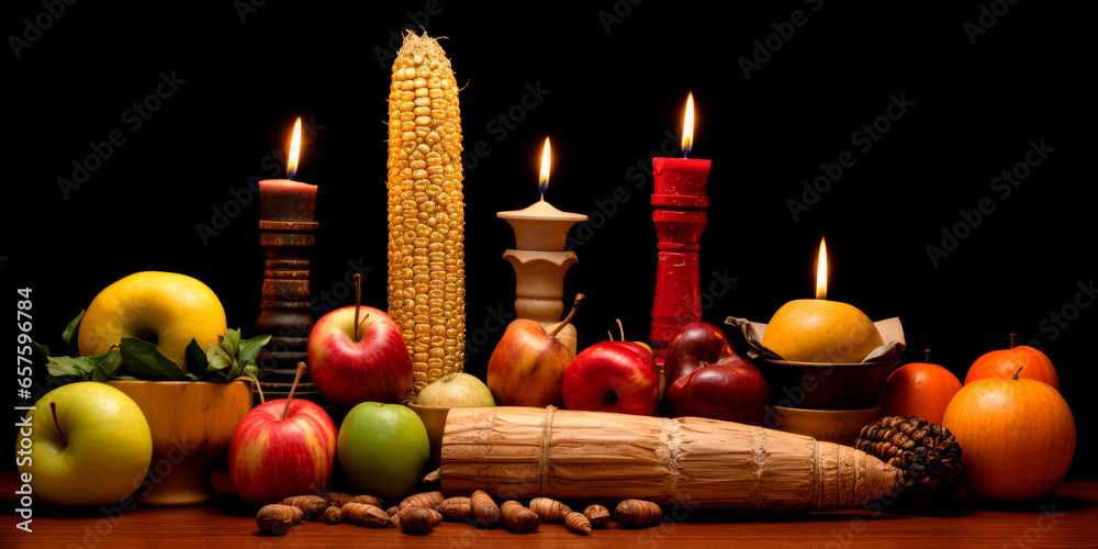 Kwanzaa Symbols:: Kinara, Mazao (crops), Mkeka (mat), Vibunzi (ears of ...