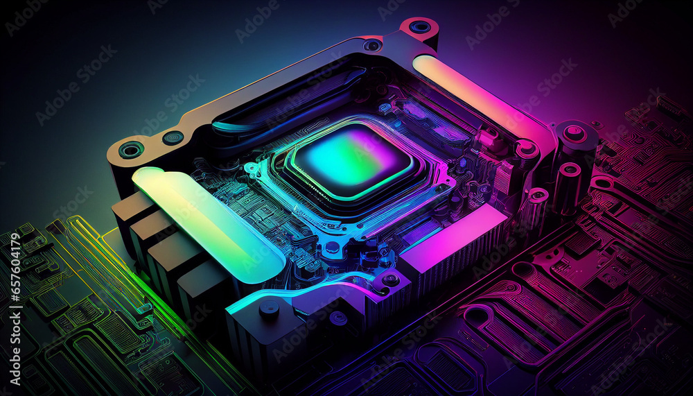DSLR processor inside circuit design technology Neon cool background ...