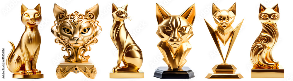 Golden cat trophies, cut out. Awards for first place in cat show Stock ...