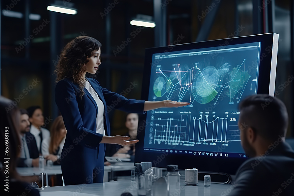 Professional successful female businesswoman lecturer presenter in ...