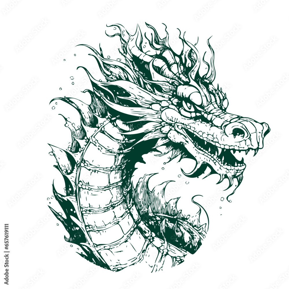 Sea Dragon logo hand drawn sketch illustration Wild animals Stock ...