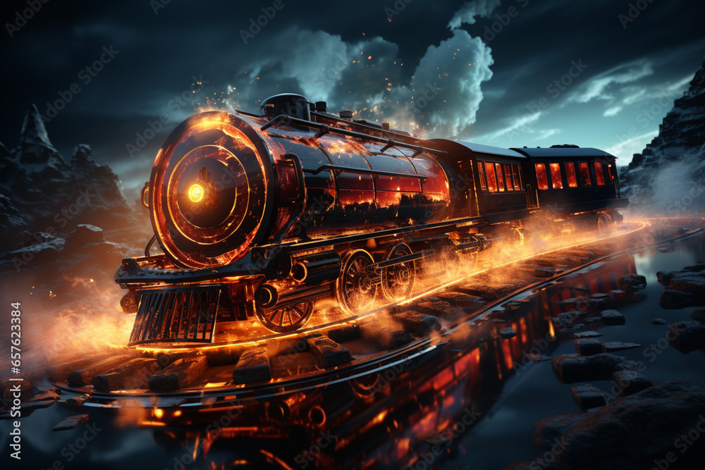 A miniature electric toy train whizzing along a circular track, its ...
