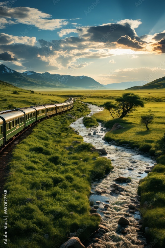 Trans-Siberian Railway winding through the vast Siberian landscape ...