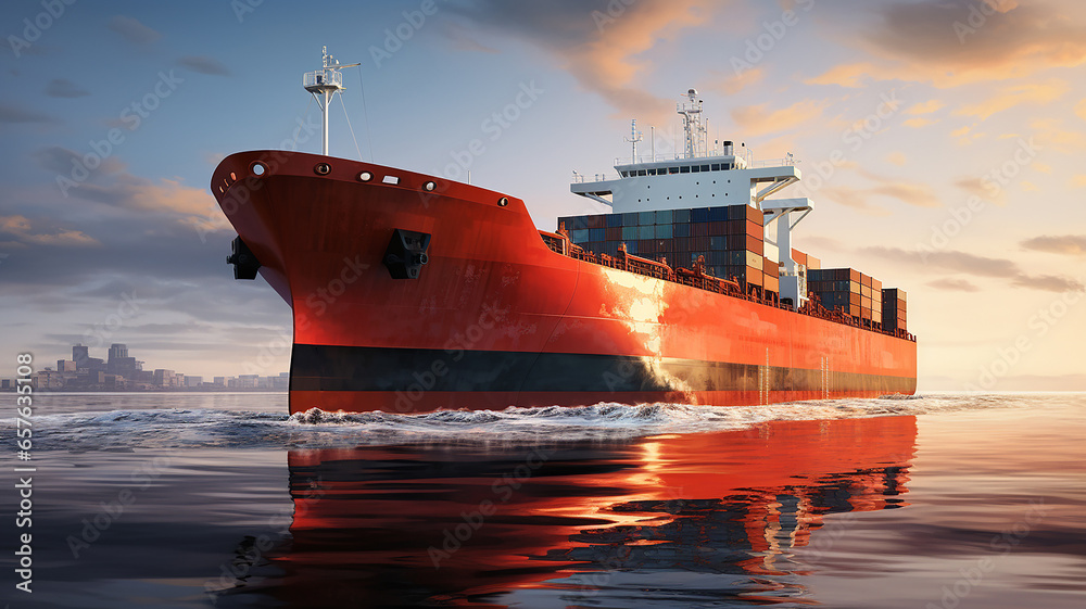 Cargo ship sailing at ocean, Global business logistics and ...