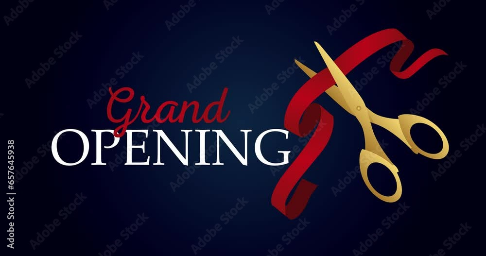 Grand opening design with ribbon, balloons and gold scissors, 4k ...