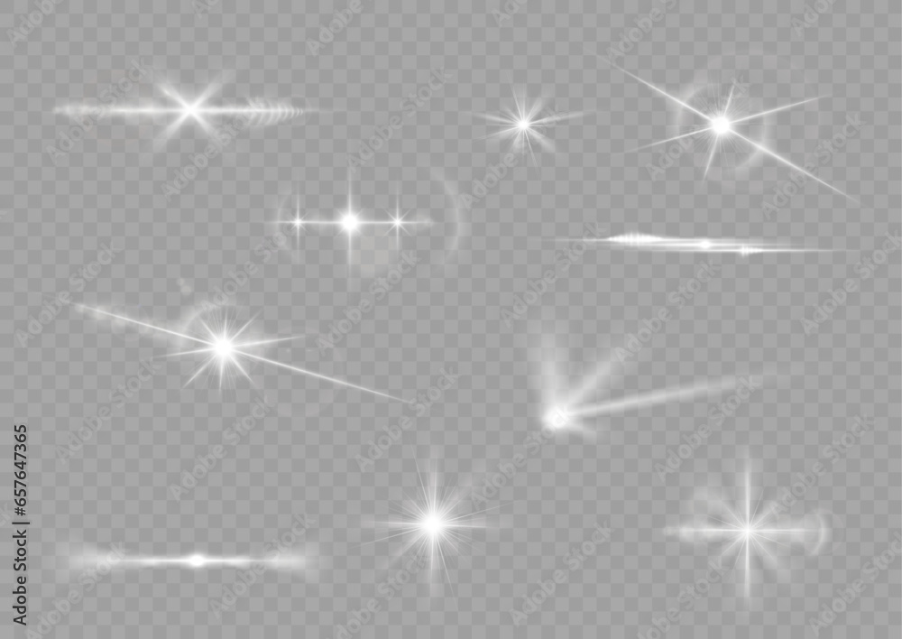 White sparks and golden stars shine with special light. Vector sparkles ...