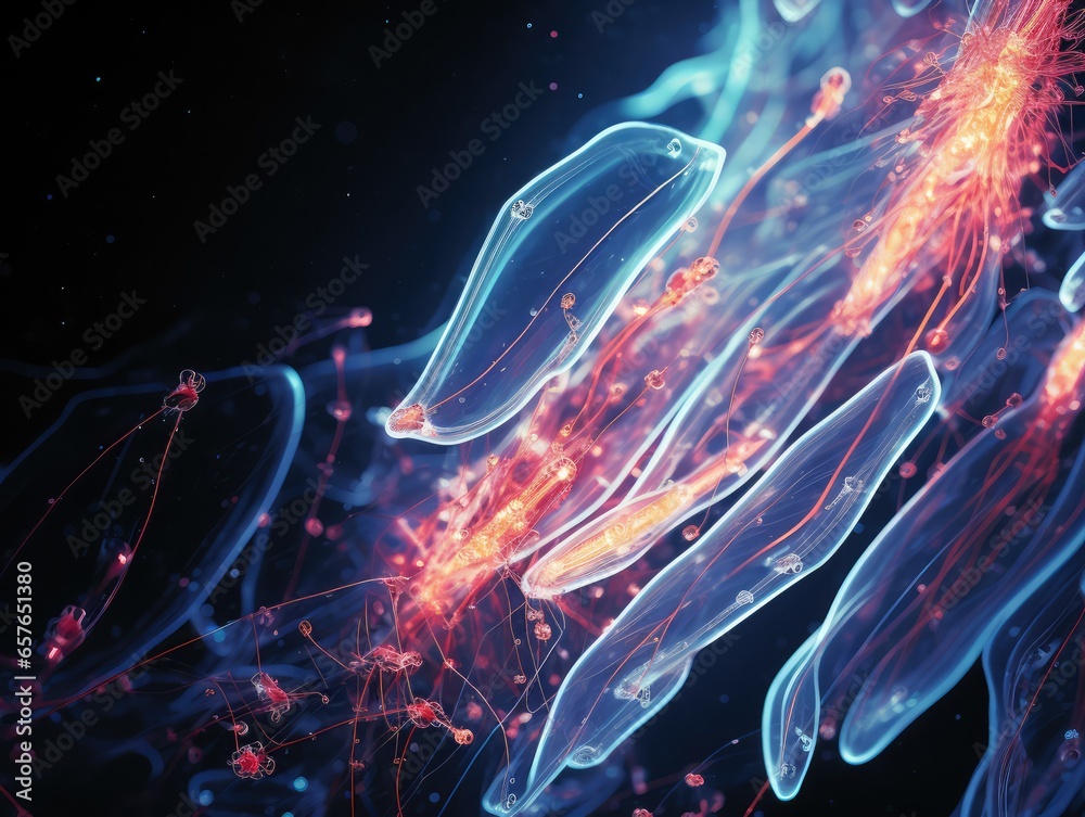 Abstract biology , microscopic view of organic substance, microorganism ...