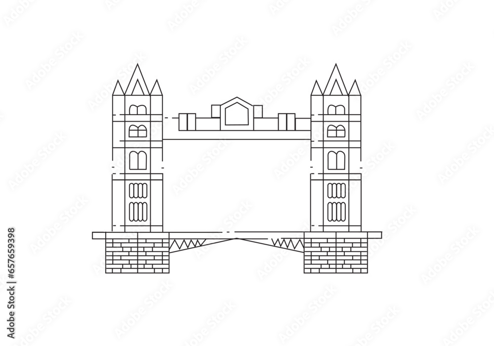 line drawing Tower Bridge in London. line art draw design vector ...