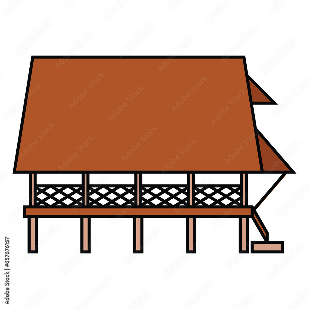 Rumah adat baileo, traditional house from maluku indonesia, cartoon ...