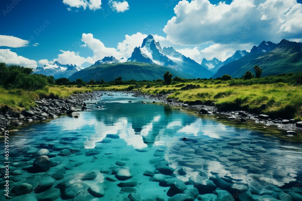 Rivière transparente avec de l'eau bleu turquoise, paysage magnifique ...