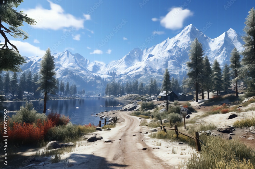 Chemin de randonneur à coté d'un lac au milieu de la nature, parcours ...