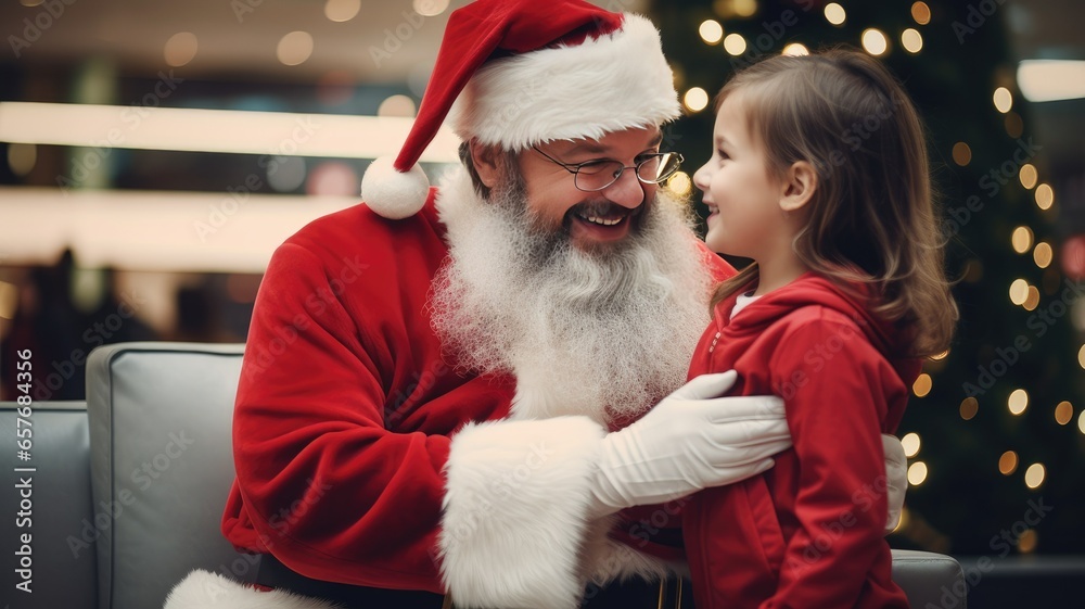 children as they meet Santa at the mall. Focus on genuine reactions and ...