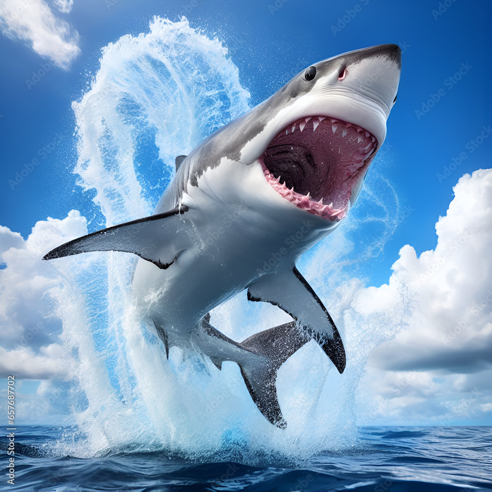 Shortfin Mako, Blue Pointer, Bonito Mackerel Predatory Shark Jumping ...