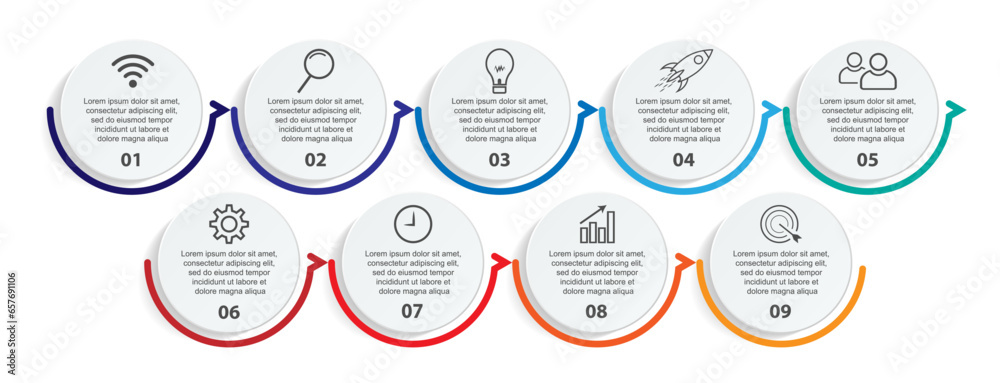Business Infographic Template Design. minimal concept Timeline with 9 ...