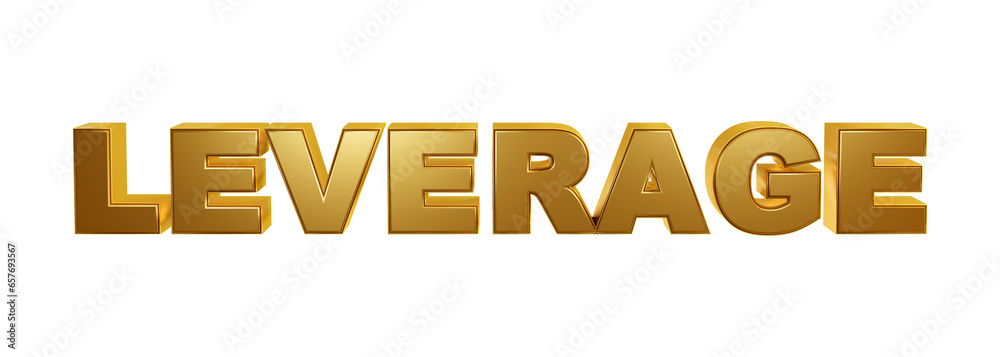 3D gold text or word "LEVERAGE" on transparent background. Metalica ...