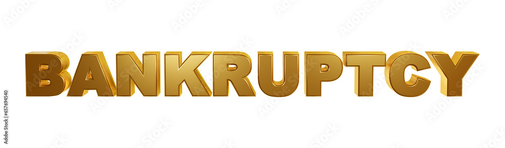 3D gold text or word "BANKRUPTCY" on transparent background. metalic ...