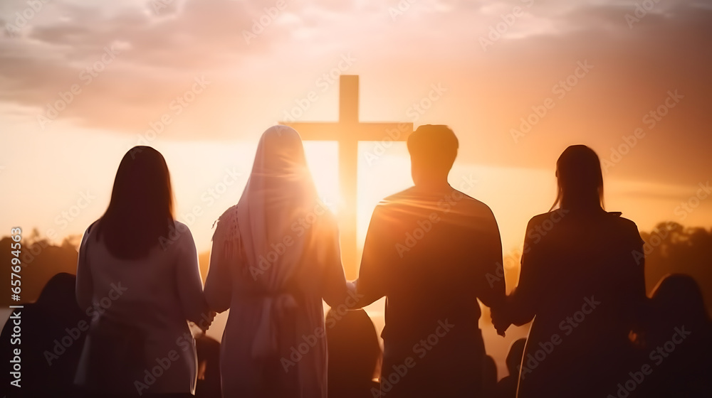 Christian worship God together hold hands and hugs warmth in Church ...