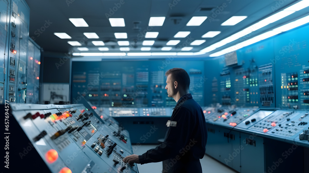 Electrical station, Central control panel of nuclear power plant ...