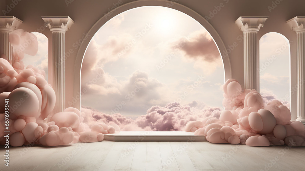 Ethereal Elevation: 3D Rendered Podium in a Dreamlike Natural Setting ...