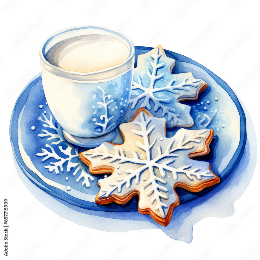 Watercolor Milk and cookies for santa Clipart isolated on Transparent ...