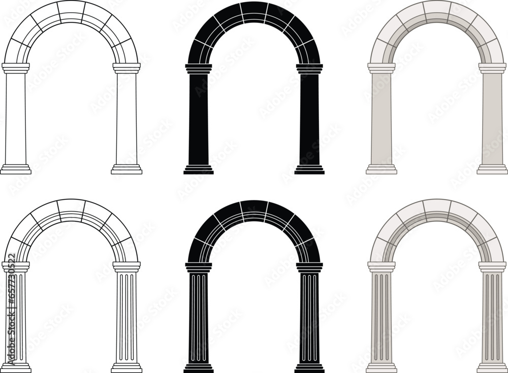 Greek Stone Arch or Archway Clipart - Outline, Silhouette & Color Stock ...