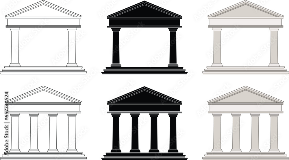 Simple Greek Building or Temple Clipart - Outline, Silhouette & Color ...