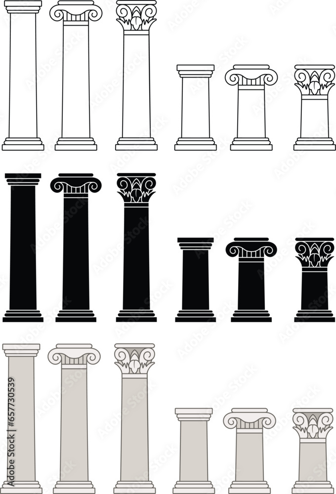 Simple Greek Columns Clipart - Outline, Silhouette & Color Stock Vector ...