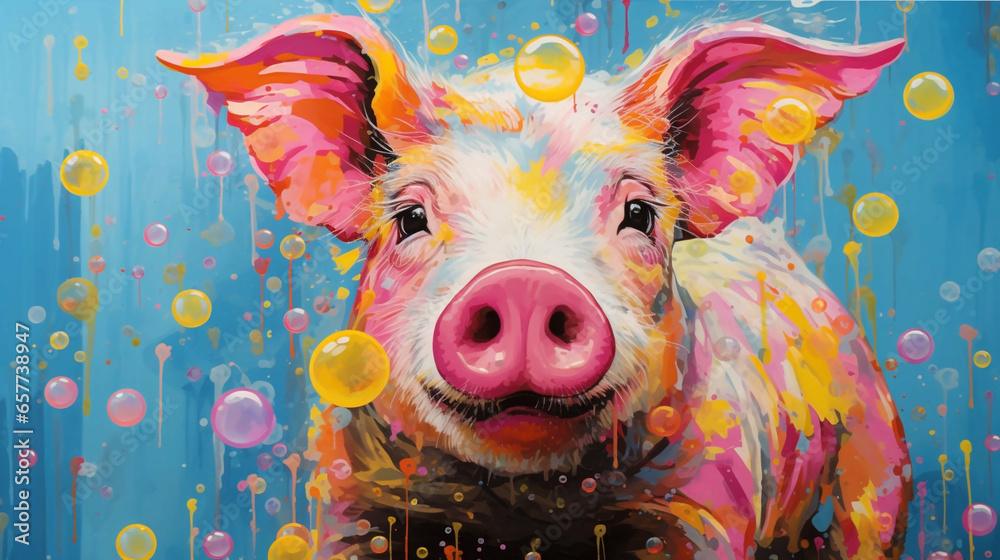 Bubble Pig! A cute little cuddly bubble pig taking a bath to keep himself clean. AI generated ...