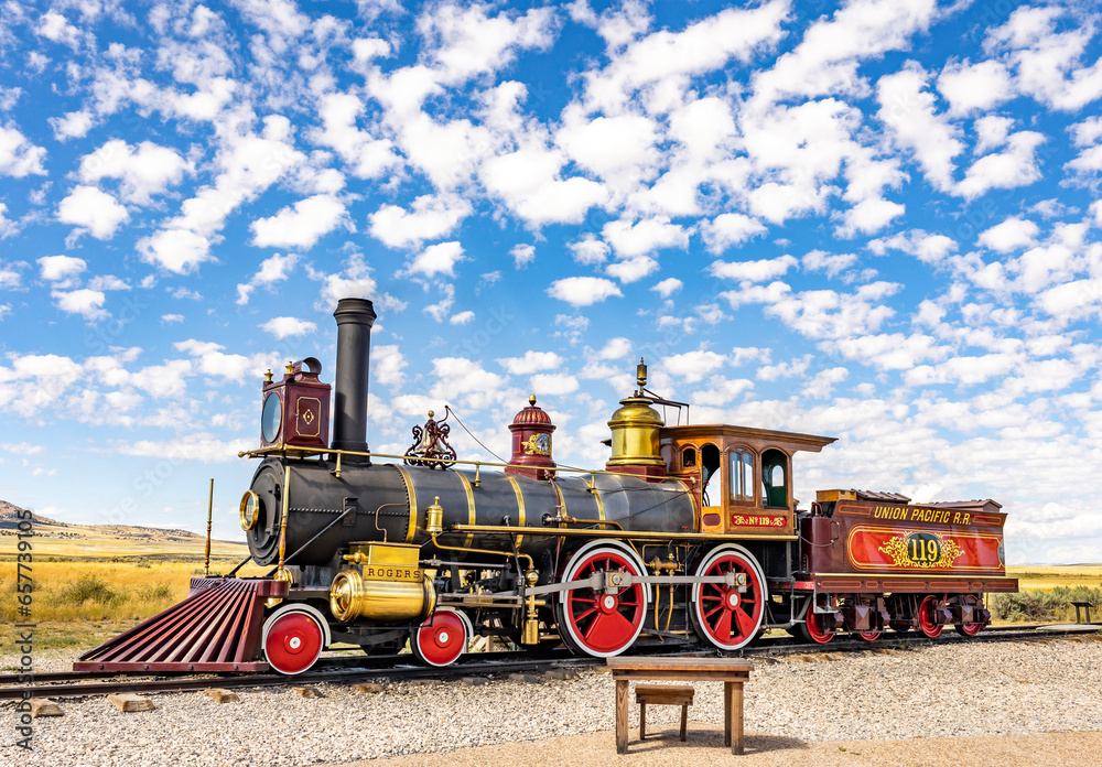 Replica of the Union Pacific Railroad 119 locomotive at the Golden ...
