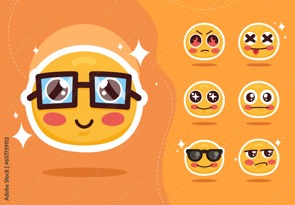 Emoji Cute Sticker Set Stock Template | Adobe Stock