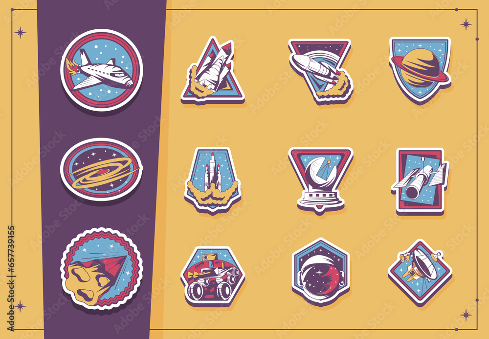 Vintage Space Exploration Astronaut Badge Sticker Set Stock Template ...