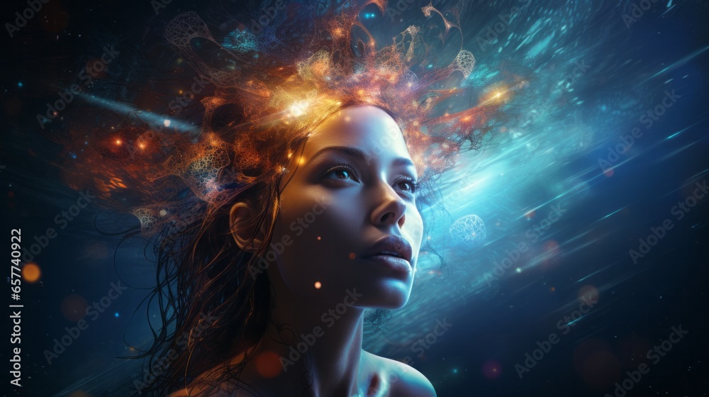 "Explore the depths of galactic consciousness in this visually captivating image. Witness the ...