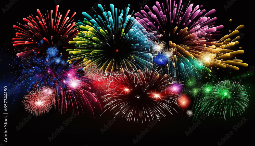 Explosion of colorful fireworks , The fiery tails of comets, light up ...