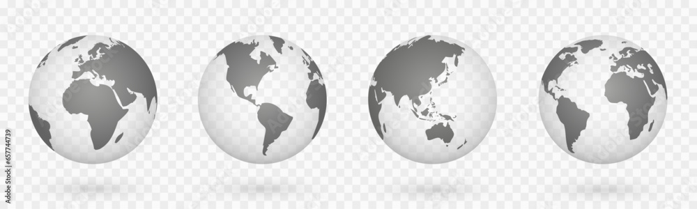 Globes of Earth 3D set. Realistic world map in globe shape. World maps ...