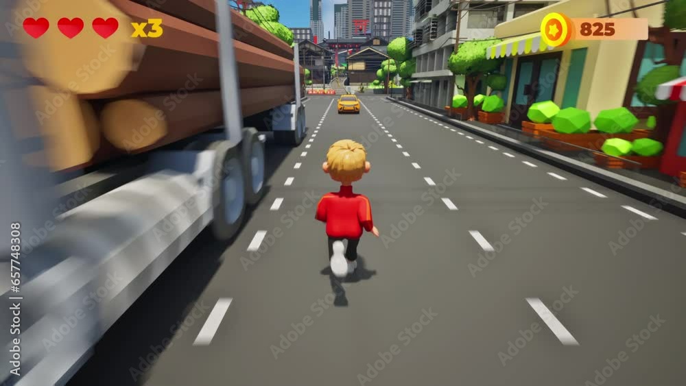 Running on the map of the virtual mobile game app challenge. Avoiding ...