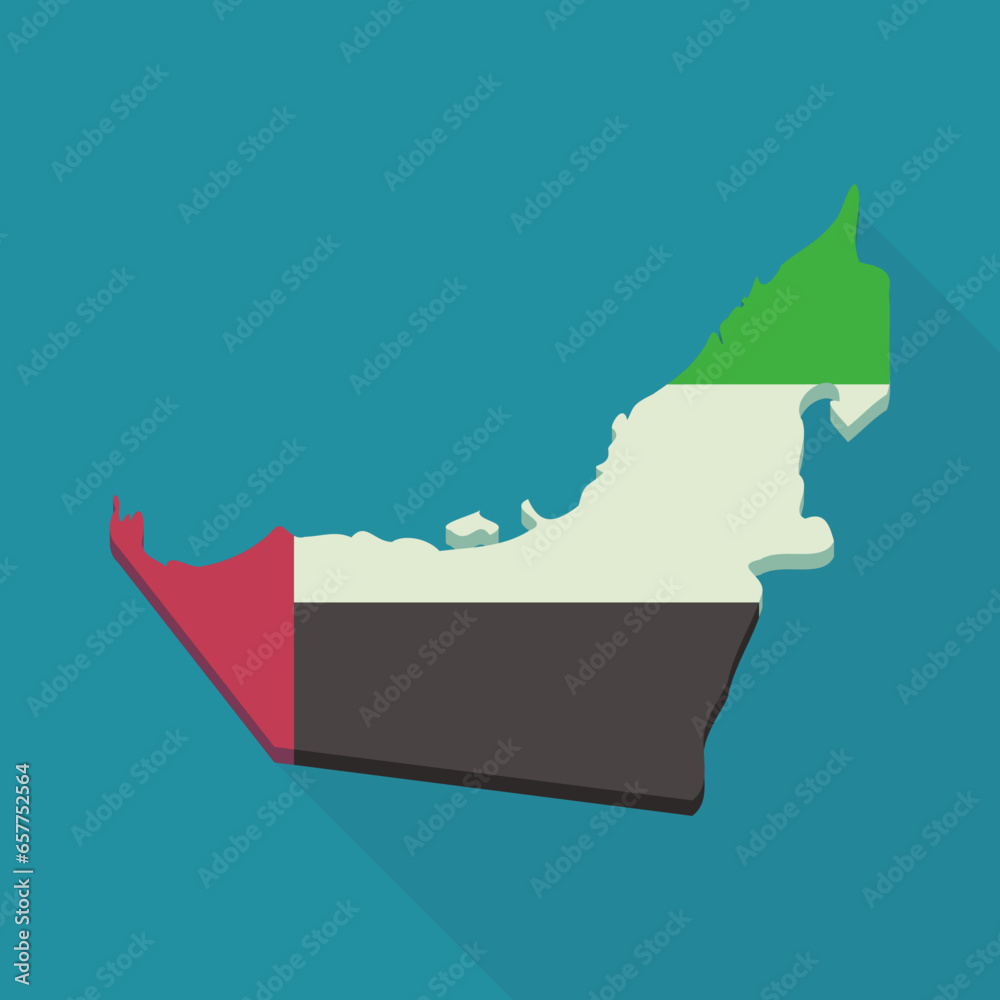 3D map of United Arab Emirates in United Arab Emirates flag colors in ...
