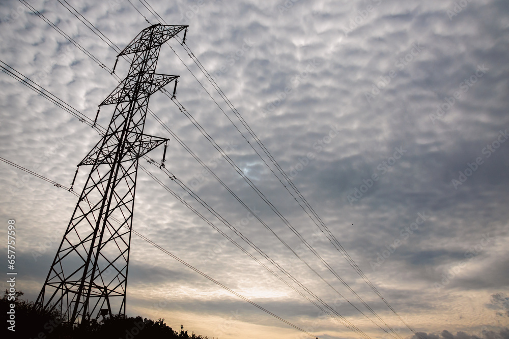 An electricity pylon taken in wide angle with heavy haze reduction ...