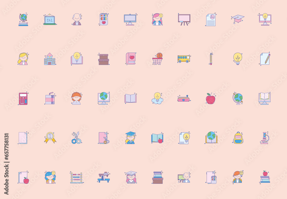School Color Line Icons Set Stock Template | Adobe Stock