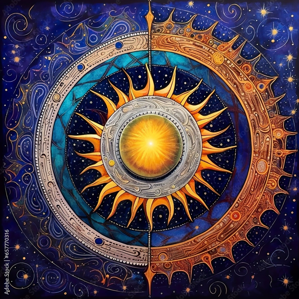 Symbolic representation of the celestial realm with fiery, radiant ...