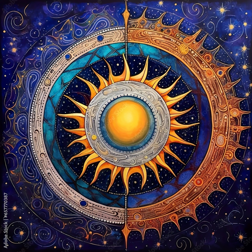 Symbolic depiction of celestial realm with fiery, radiant shapes ...