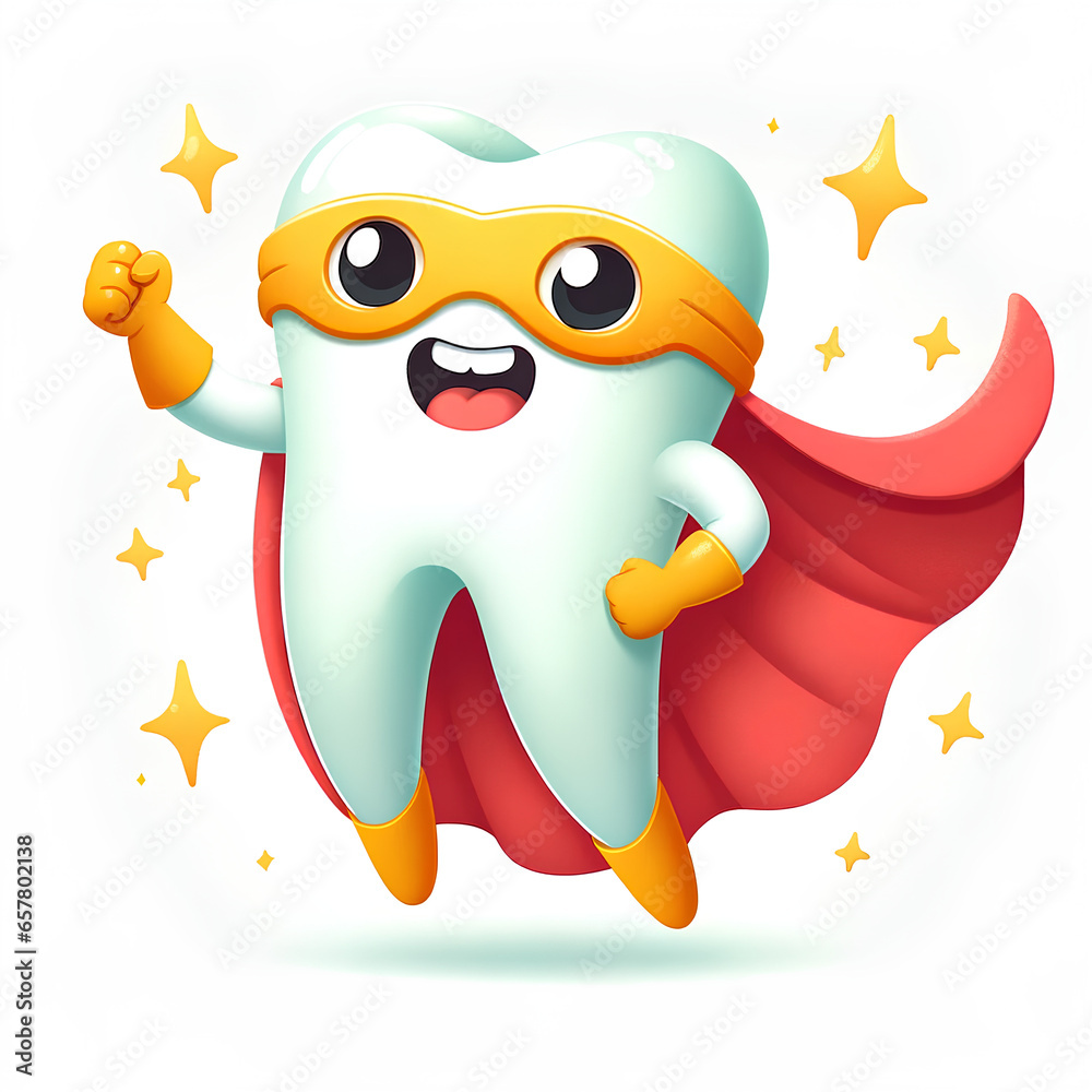Kid-friendly illustration of a tooth superhero, donning a bright cape ...