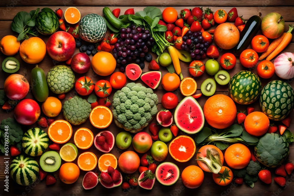 fruits and vegetables, A bountiful array of fruits and vegetables with ...