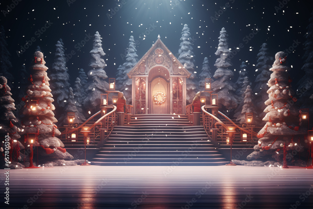 Christmas themed set with lights and stage effects and a grand ...