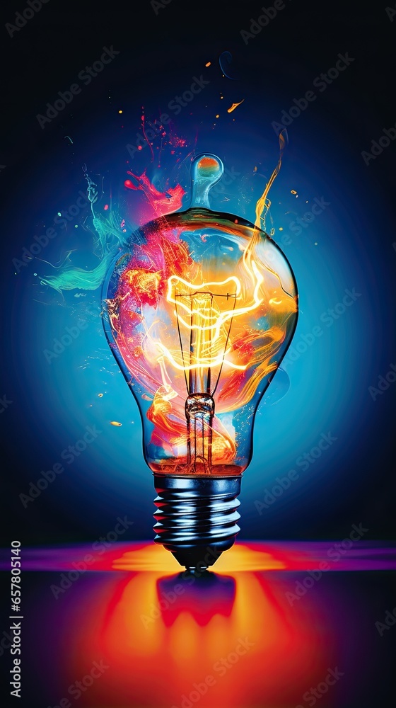 Creative light bulb abstract with colorful splash glowing colors new ...