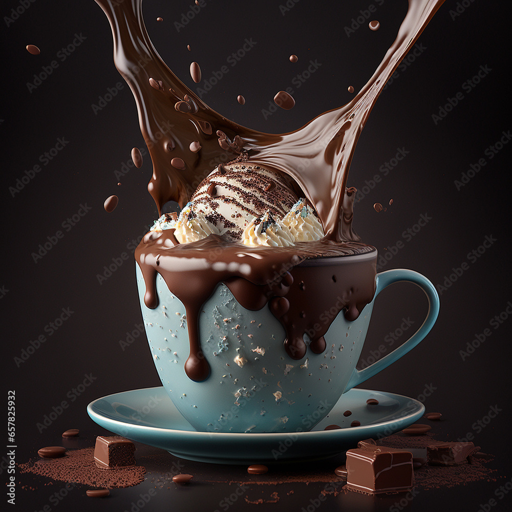Beautiful cup liquid hot milk chocolate falling splashing picture AI ...